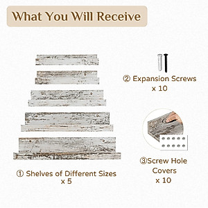 Walasis Rustic Shelves Wall-Mounted Distressed White - Farmhouse Wall Shelves 15.8 inch Wood Wall Decor Decorative Small Floating Ledge Shelf for Bedroom Living Room