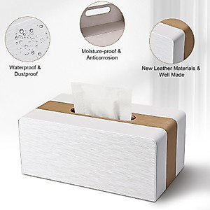 Tissue Box Cover, New PU Leather Kleenex Box Covers Rectangular Tissue Holder for Home/Office/Car Decoration 9.84"X5.59"X4.13" - Light Luxury Peach&White