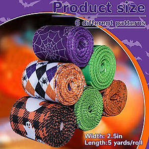 wency Ribbon Wired 2.5 Inch, 6 Rolls 30 Yards wency Ribbon,Pumpkin/Ghost/Spider Web/Stripe/Hat/Plaid wency Ribbon for Wreaths Bows Gift Wrapping Party Decor DIY Fall Rustic Crafts