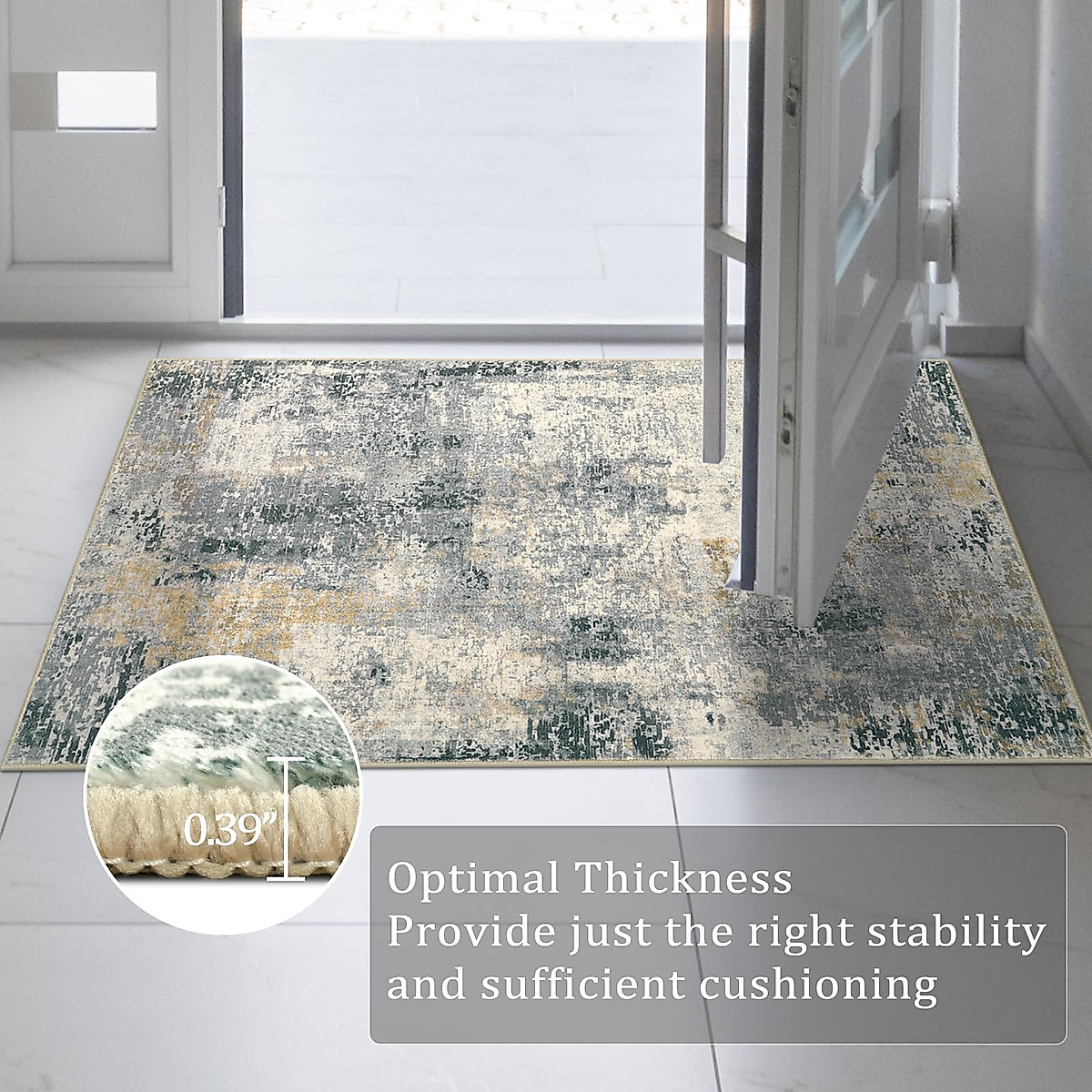Morebes Modern Grey Area Rug Entryway Rug: 3x5 Rug Non Slip Abstract Soft Fluffy Pile Washable Carpet with Low Shaggy for Bedroom Dining Room Home Office Decor Under Kitchen Table