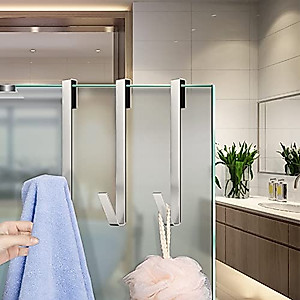 10 IN Shower Door Hooks, Towel Hooks for Bathrooms Extended Shower Hook,Heavy Duty Drilling-Free Shower Towel Hook Suitable for Frameless Glass Shower Door,Over the Door Towel Rack 3 Pack-Silver
