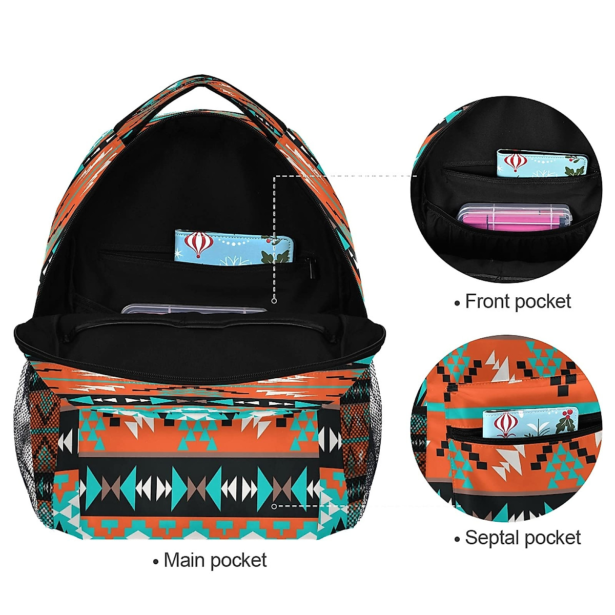 AUUXVA Ethnic Aztec Zig Zag School Backpack for Teen Girls Boys Lightweight Student Backpack Travel Bookbag Laptop Casual Daypack