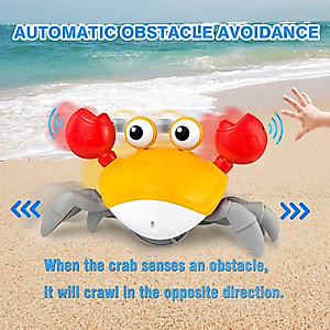 JATOTVE Baby Toys Crawling Crab Tummy Time Toy, Dancing Moving Walking Escape Cute Crab Learning Crawl Boy/Girl Gift, Interactive Development Sensory Toy for Infants Babies Toddlers Kids (Orange)