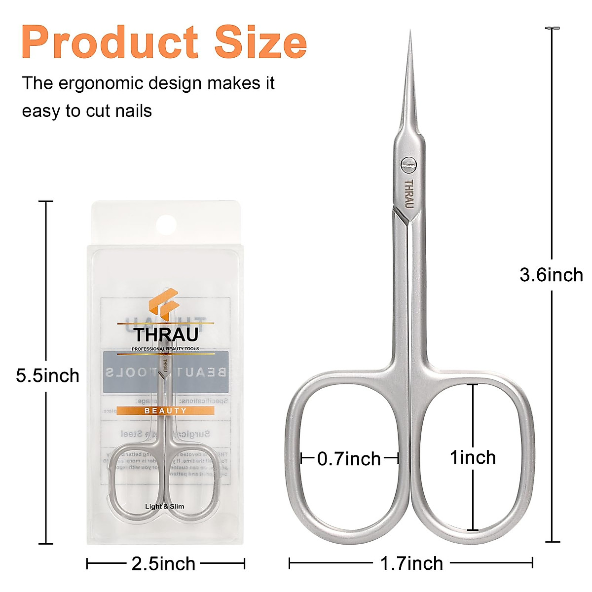 THRAU Premium Manicure Scissors Multi-purpose Stainless Steel Cuticle Trimmer Beauty Grooming Kit for Nails, Eyebrows, Eyelashes and Dry Skin