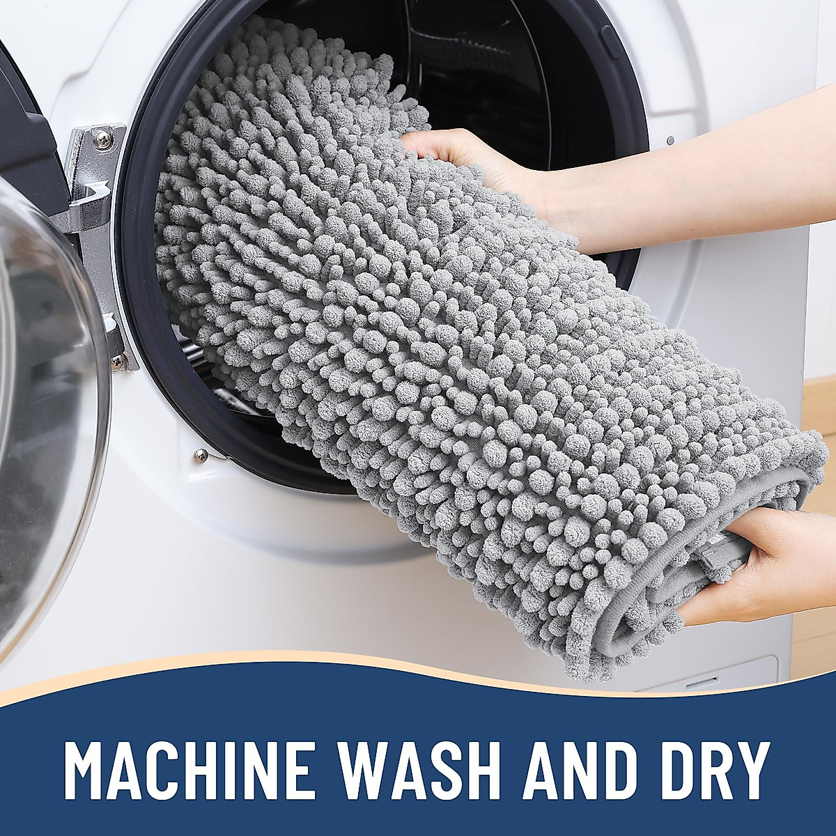 Arotive Luxury Chenille Bathroom Rug Mat, Extra Soft Thick Absorbent Shaggy Bath Rugs, Non-Slip Machine Wash Dry Plush Bath Mats for Bathroom, Shower, and Tub (16''x24'', Light Grey)