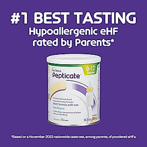 Pepticate Baby Formula, Hypoallergenic Powdered Infant Formula for Cow Milk Allergy, with Omega 3 DHA, ARA, Iron & Prebiotics, 14.1oz