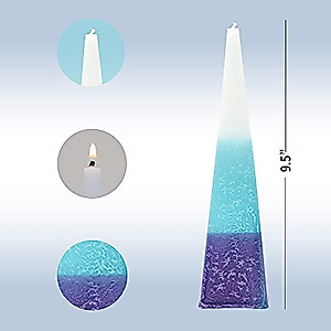 Shalhevet Light Pyramid Self Standing Long Lasting Havdalah Candle (Water - Blue Purple White)