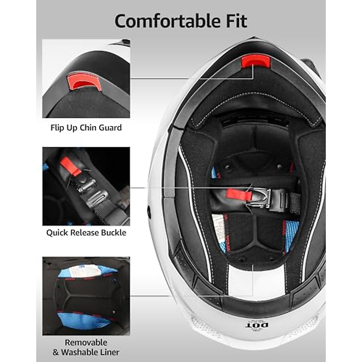 YEMA Modular Motorcycle Helmets, DOT Approved Full Face Motorcycle Helmet with Flip Up Dual Visor, Helmets for Adults Motorcycle Men Women Helmets for Street Scooter ATV E-bike - YM-926 White