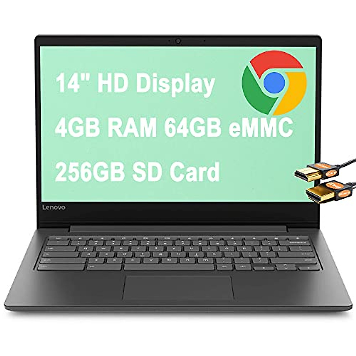 Lenovo Premium Chromebook S330 14 Laptop 14" HD Display MediaTek MT8173C Quad-Core Processor 4GB RAM 64GB eMMC 128GB SD Card Camera Bluetooth 4.1 Chrome OS + HDMI Cable