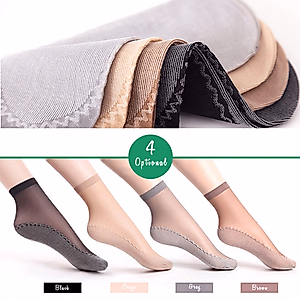 TeenFighter 10 Pairs Silky Nylon soft & breathable Ankle Socks for Girls, Cotton Sole Thin Elastic Socks for Women