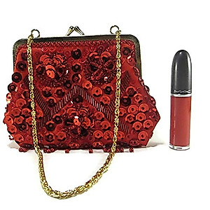 Women clutch sequins evening purse bag for Cocktail Party Prom Wedding Banquet (Red)