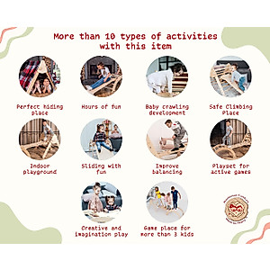 WoodandHearts Montessori Climbing Set - Foldable Triangle Climber with Slide, Ramp, Arch - Wooden Toddler Climbing Toys Indoor Playground Jungle Gym for Kids Age 2-8