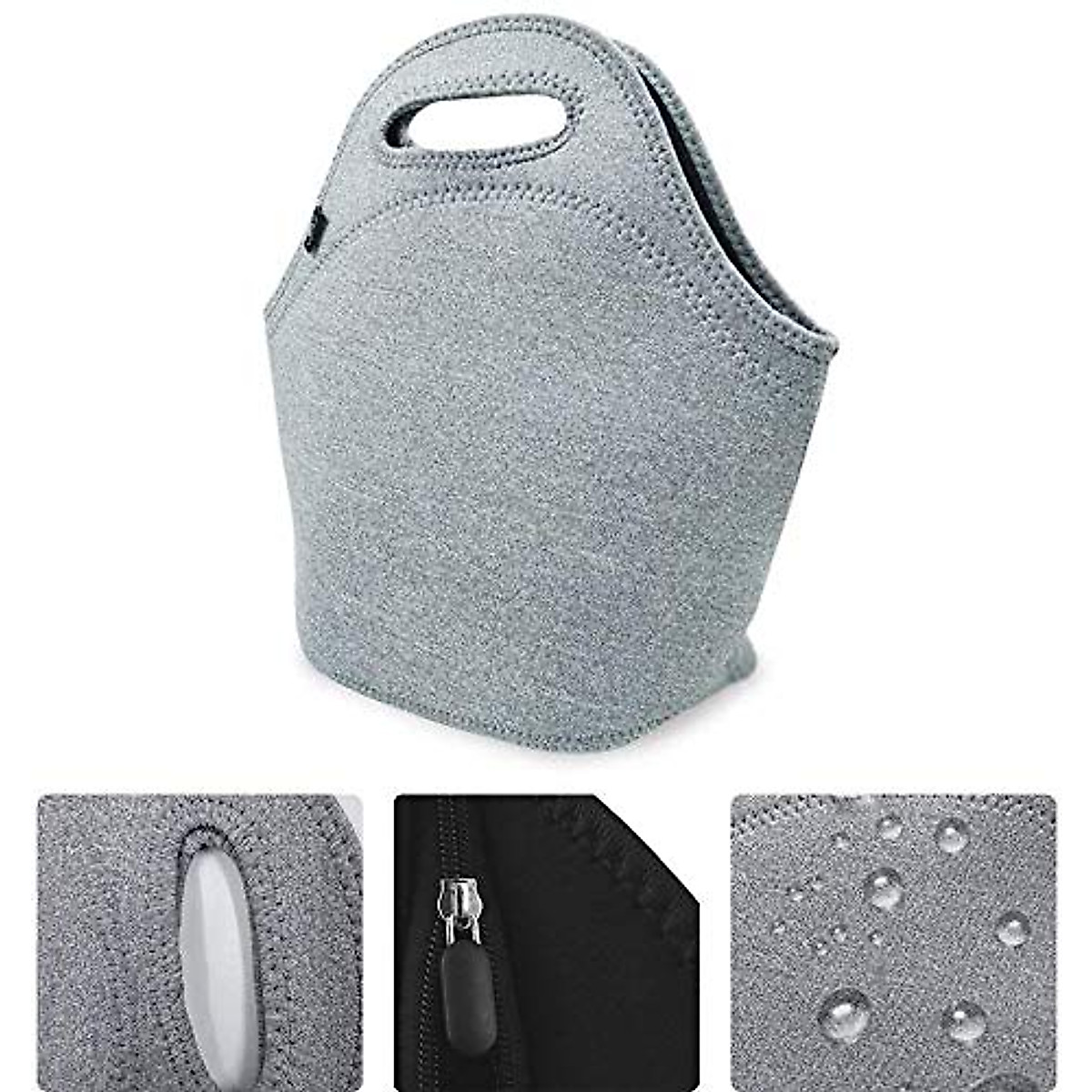 Neoprene Lunch Bag,LOVAC Thick Insulated - Durable & Waterproof Lunch Tote With Zipper For Outdoor Travel Work School (Cool Gray)