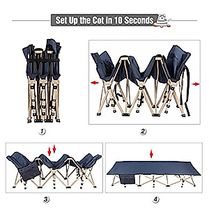 REDCAMP Extra Long Folding Kids Cot for Sleeping 7-15, Portable Toddler Cot Bed Child Travel Cot for Camping, Navy 75''x26''