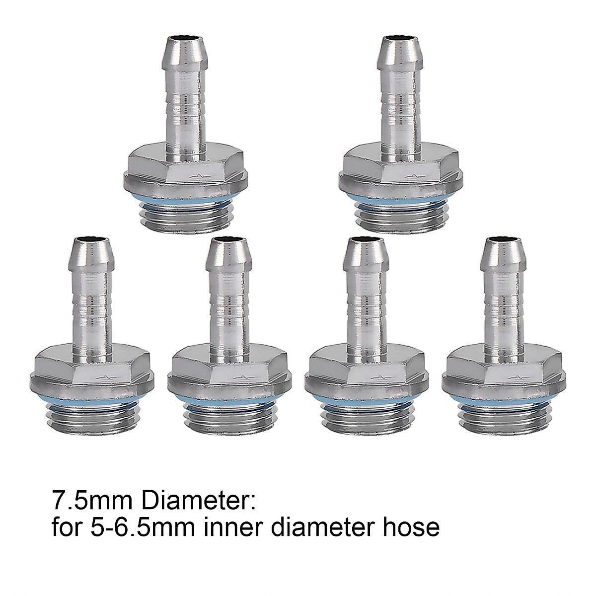 6Pcs G1/4" Barb Fitting Adapter, OD 6mm PC Water Cooling Barb Fitting Two-Touch G1/4 Thread Soft Tube Hose Barb Fitting Connector Barb Fitting for PC Water Cooling Tube System(7.5mm)