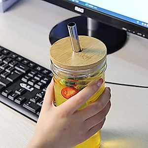 MARKKEER 2 Pack Glass Cups with Lids and Straws, 24 oz Reusable Boba Cup Iced Coffee Smoothie Tumbler Mason Jars for Bubble Tea, Beer, Juice