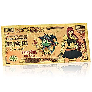 YJacuing Anime Fairy Tail Gold Coated Banknote, Limited Edition Collectible Bill Bookmark (5 PCS Collection)
