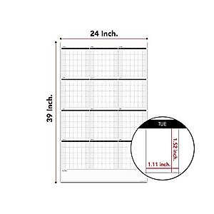 Lushleaf Designs - Large Dry Erase Wall Calendar - 24x39 Inches - Blank Undated 2023 Reusable Year Calendar - Whiteboard Yearly Poster - Laminated Office Jumbo 12 Month Calendar (Vertical)
