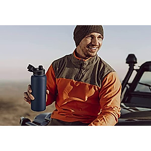 CIVAGO 32 oz Insulated Water Bottle With Straw, Stainless Steel Sports Water Cup Flask with 3 Lids (Straw, Spout and Handle Lid), Wide Mouth Travel Thermo Mug, Midnight Black