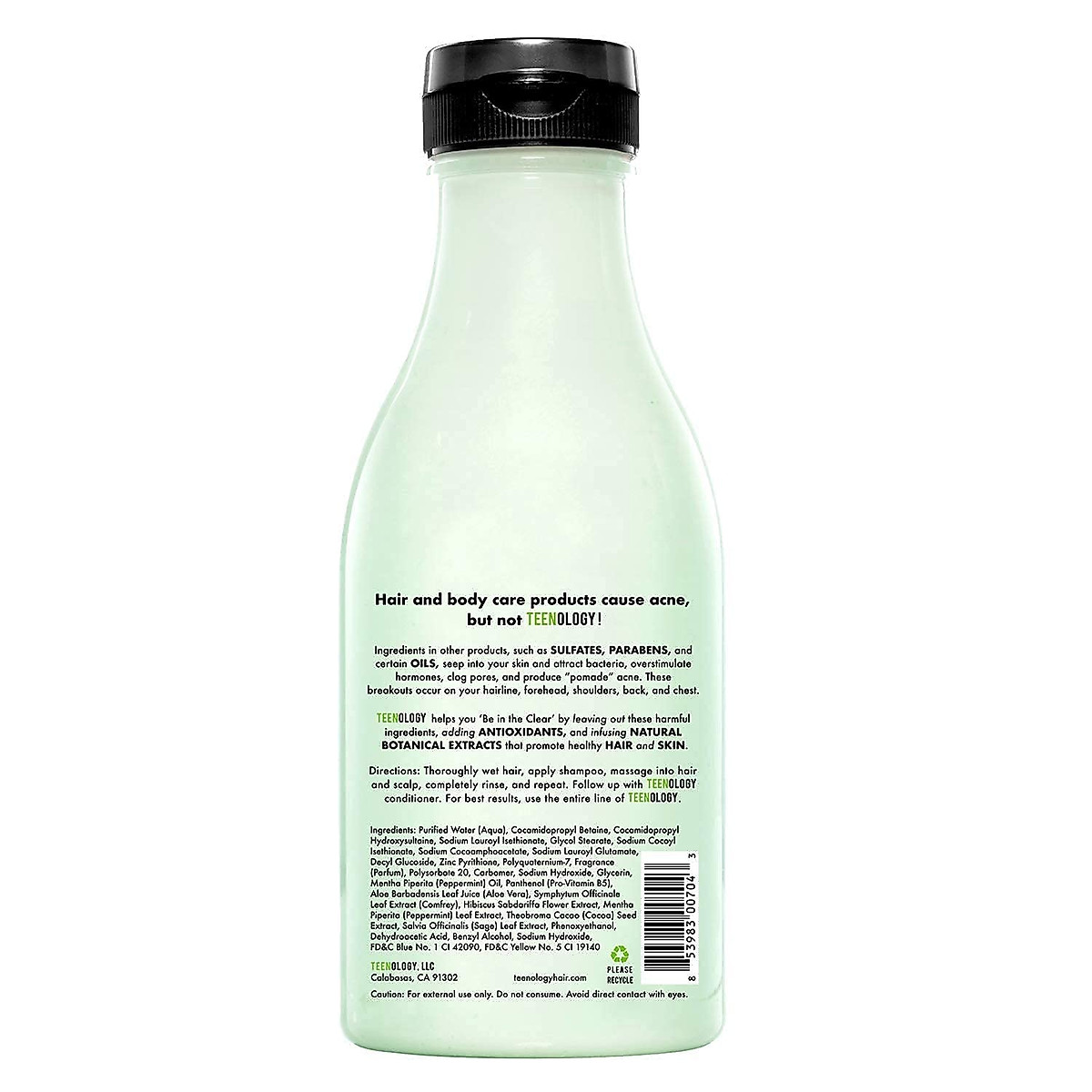 Teenology Shampoo and Conditioner Bundle (Save 5%) - Avoid Forehead Acne and Breakouts - Sulfate and Paraben Free, Noncomedogenic, Natural Botanical Extracts, Sweet Mint - 16 oz