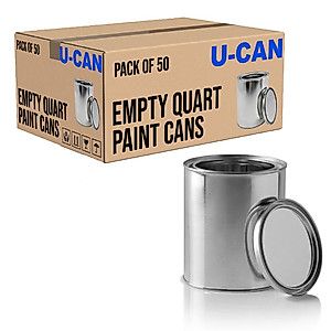 Empty Quart Paint Cans with Lids - Box of 50 - Bulk Empty Metal 32oz Paint Cans with Lids Set for DIY, Storage and Professional Projects
