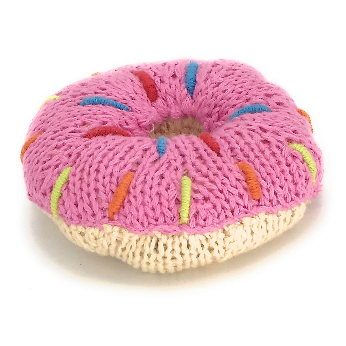 Pebble | Handmade Donut Baby Rattle with Sprinkles - Pink | Knitted Baby Toy | Fair Trade | Play Food | Machine Washable