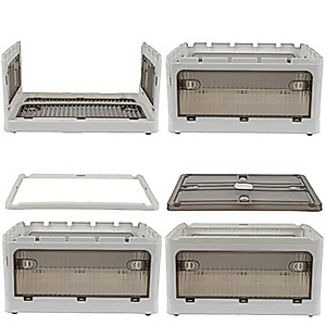 Storage Bins With Lids Folding Containers Plastic Underbed Wheels Foldable Toy Box Organization Closet Drawers Stackable Cubes Collapsible Clear(White)