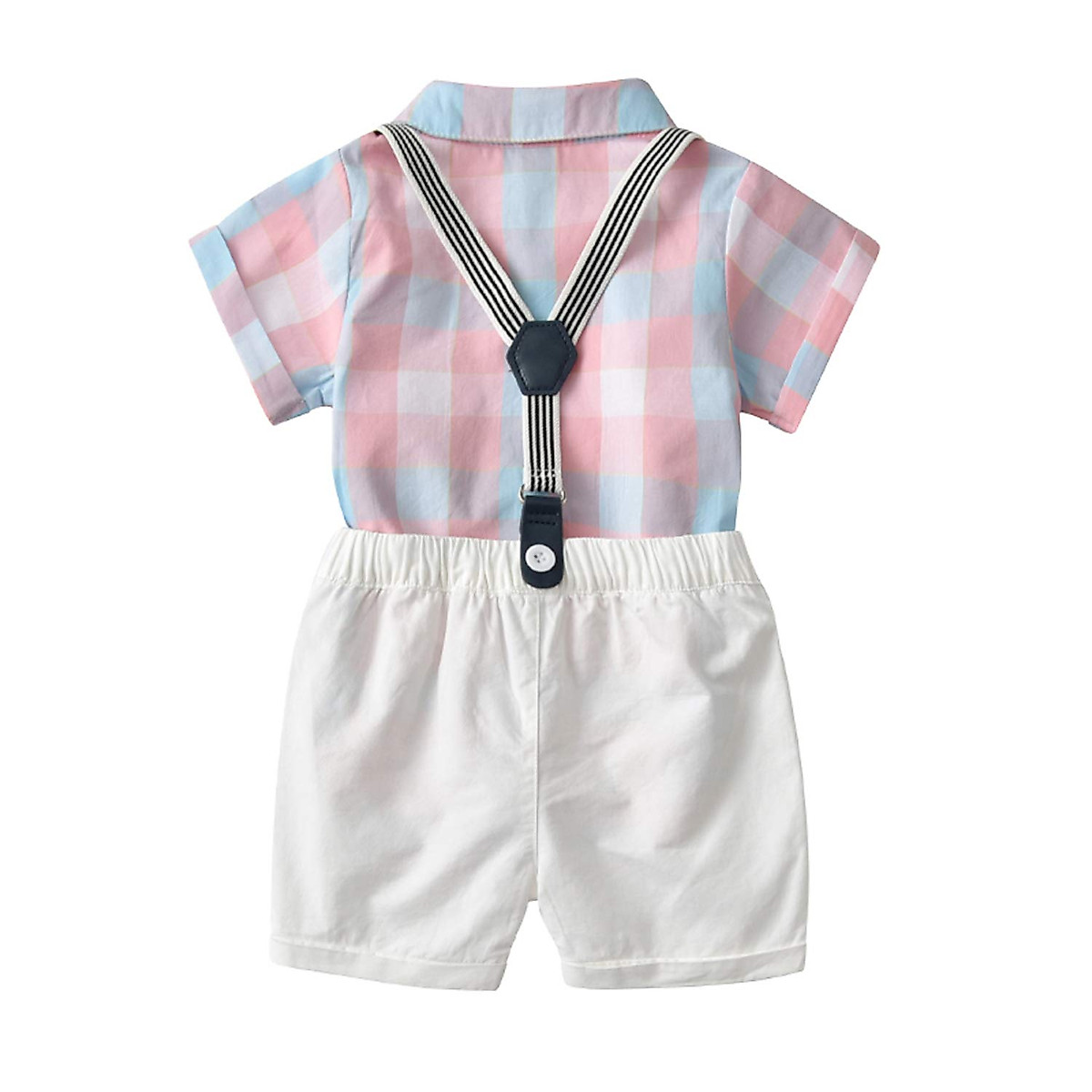 Baby Boys Gentleman Outfits Suits, Infant Short Sleeves Shirt+Bib Pants+Bow Tie Overalls Clothes Set,3-6M Multi