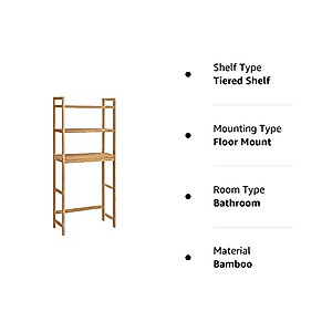 SONGMICS Over The Toilet Storage, 3-Tier Bamboo Over Toilet Bathroom Organizer with Adjustable Shelf, Fit Most Toilets, Space-Saving, Easy Assembly, Natural UBTS001N01