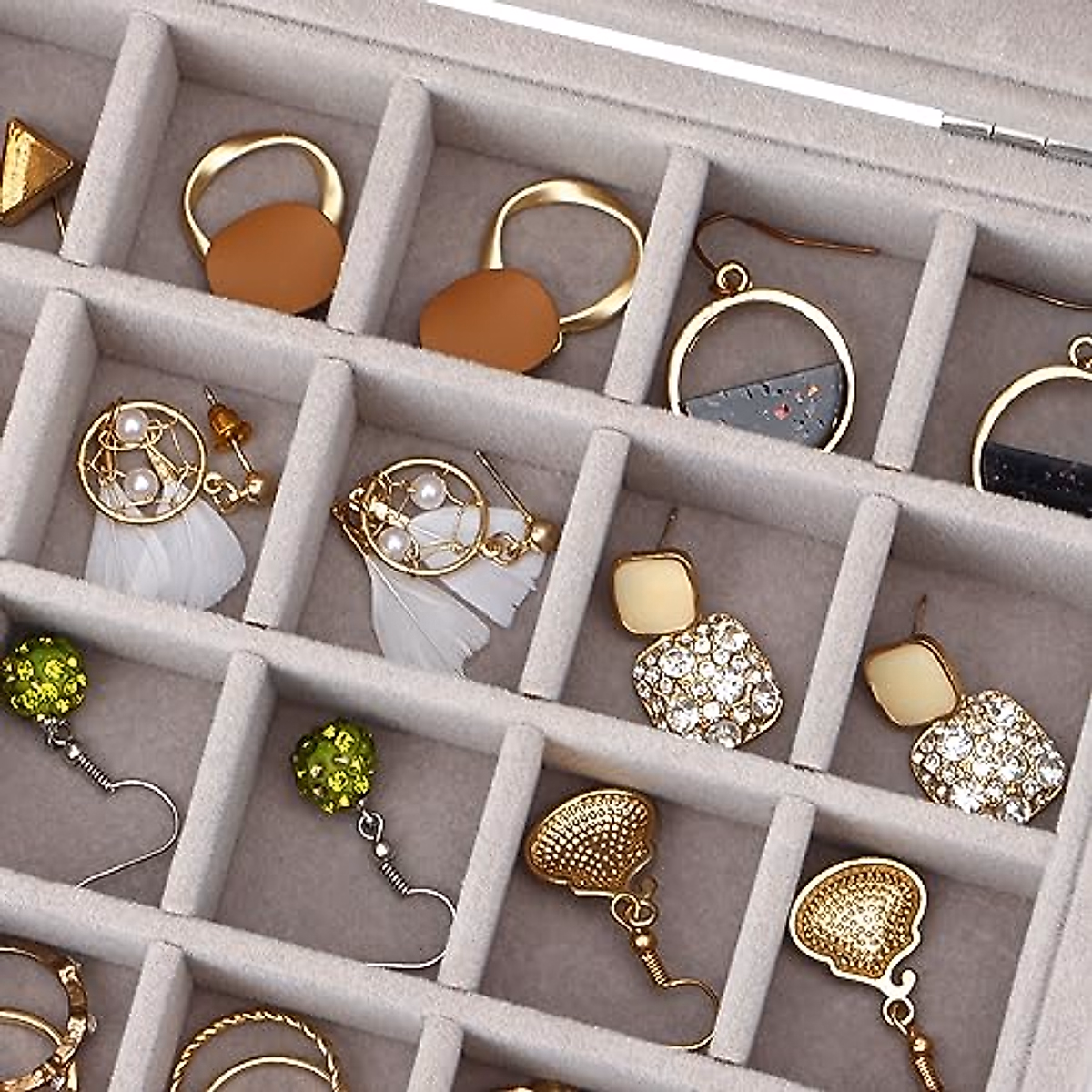 Fixwal Earring Jewelry Box 24 Grid Velvet Jewelry Tray for Drawers Glass Clear Lid Showcase Display Storage Ring Trays Earring Holder Organizer Case(Grey)