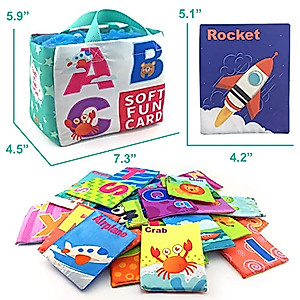 26 Pieces Soft Alphabet Cards with Cloth Storage Bag for Babies Infants, Toddlers and Kids ABCs Learning Flash Cards, Best Early Educational Toys for 0 1 2 3 Years Old Boys and Girls