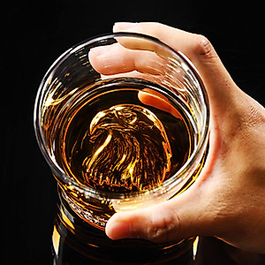 PARACITY Whiskey Glasses, Eagle Pattern Thick Bottom, Old Fashioned Glasses for Scotch, Whiskey, Gin, Vodka, 10.6oz Whiskey Glasses Set of 2, Gift for Men