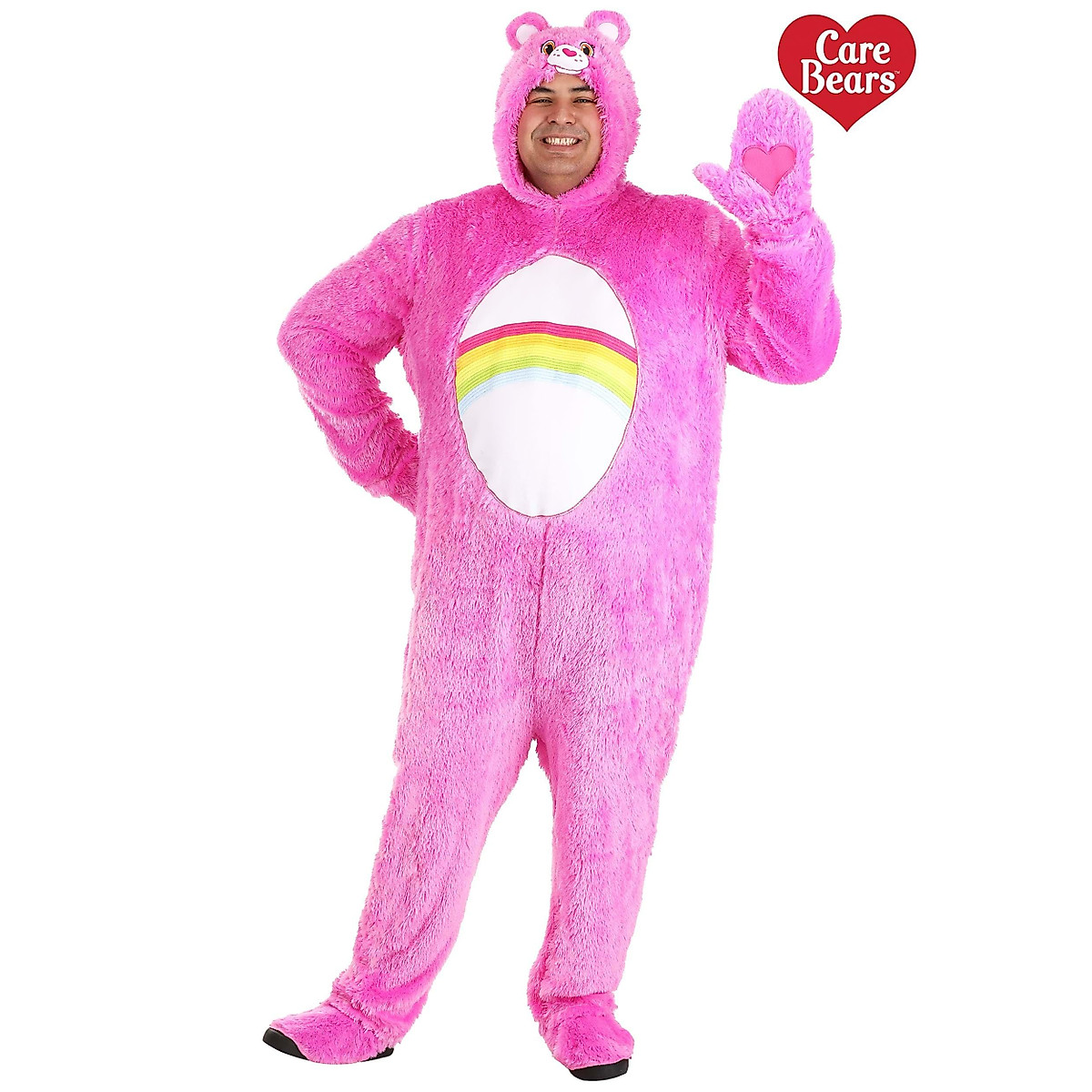 Fun Costumes Cheerful Care Bears Adult - Classic Costume, Fuzzy Halloween Jumpsuit - 3X-Large - Pink