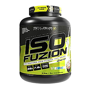 Iso Fuzion 100% Whey Isolate by Scilabs Nutrition | 28g Non Denatured Protein Powder, Birthday Cake Flavor, 4.4lb