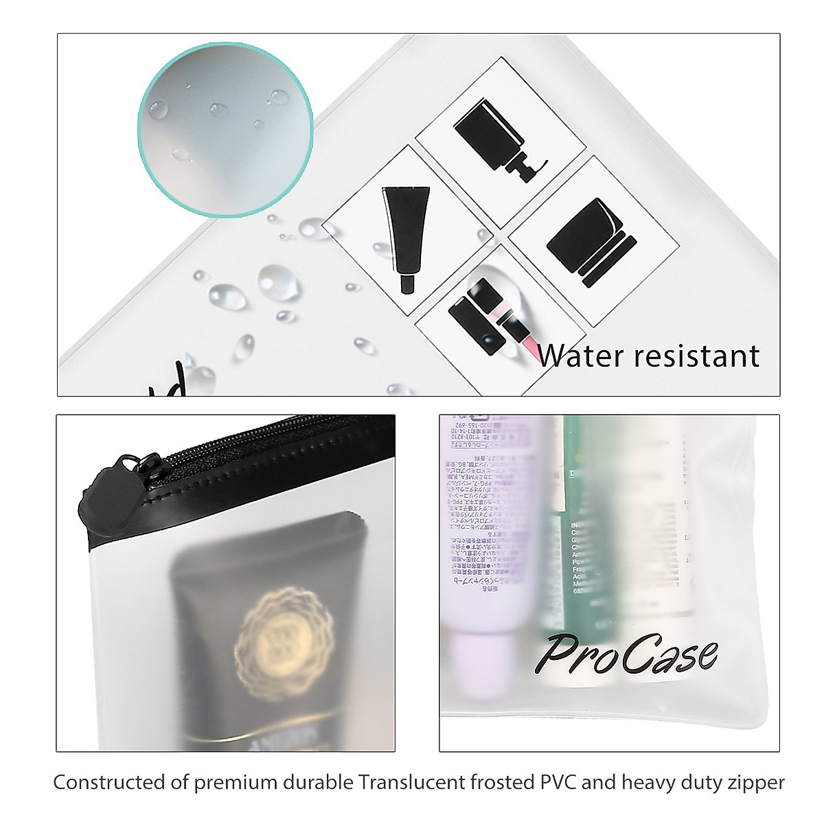 ProCase TSA Approved Fly Travel Toiletry Bag Makeup Pouch, Durable Quart-Size Carry-On Clear Small Handy Bag with Zipper for Liquids Bottles Tubes Cosmetics Container (2-Pack)