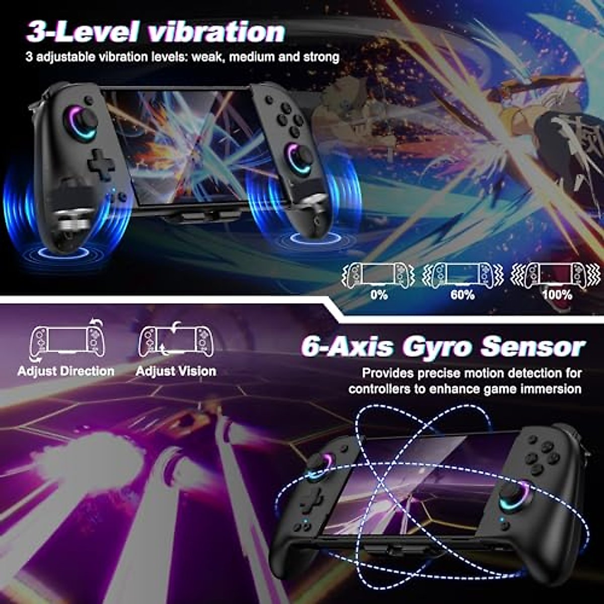 Spican Switch Controllers for Nintendo Switch/Switch OLED Controller, Switch Wireless Pro Controller One-Piece Joypad, Full-Size Ergonomic Handheld Mode Controller with Battery/Turbo/Programming