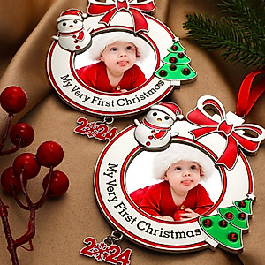 Yookeer Baby's First Christmas Photo Ornament 2025 My Very First Christmas Photo Frame Xmas Baby's 1st Keepsake Picture for Newborn Baby Christmas Tree Decor(1 Piece,Round)