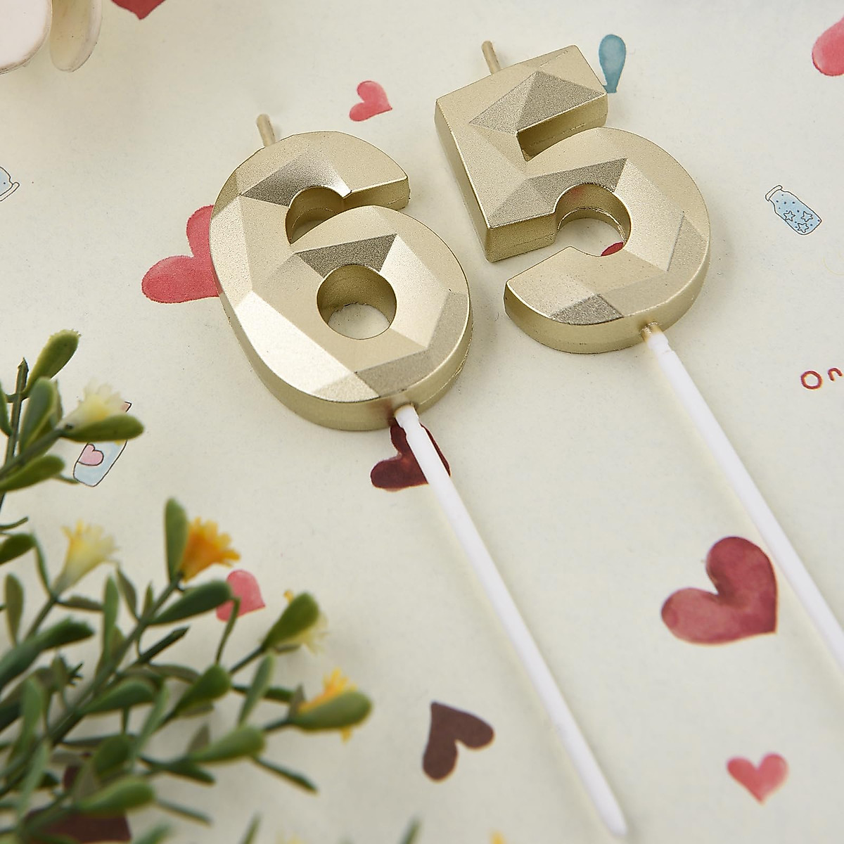 2 inch Gold 65 & 56 Birthday Candles, 3D Diamond Number 65th & 56th Cake Topper for Men Women Birthday Party Decorations Theme Party