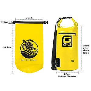 GILI Waterproof Dry Bag, Roll Top Compression Sack Keeps Gear for Paddle Boarding, Kayaking, Beach, Boating and Hiking | 15 Liters Made with heavy-duty, vinyl-coated fabric (Yellow, 15L)