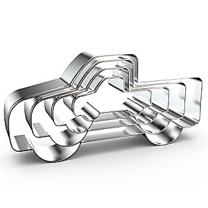 Large Vintage Pickup Truck Cookie Cutter Set Assorted Sizes - 5 Inch, 4 Inch, 3 Inch, 2 Inch - 4 Piece Construction Truck Vehicles/Machines Cookie Cutters Shapes - Stainelss Steel