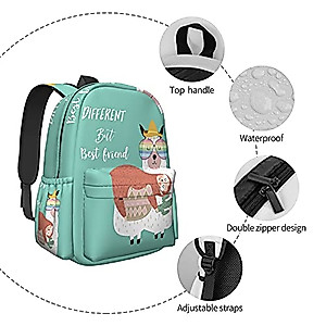 KiuLoam 17 Inch Backpack Cute Sloth Llama Friends Mint Green Laptop Backpack Shoulder Bag School Bookbag Casual Daypack