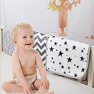Baby Diaper Changing Pad，31.5'' X 43.3''Washable Reusable Breathable Leak Proof Infant Portable Travel Nappy Multi Function Washable Mat for Home and Outdoor (White Star)