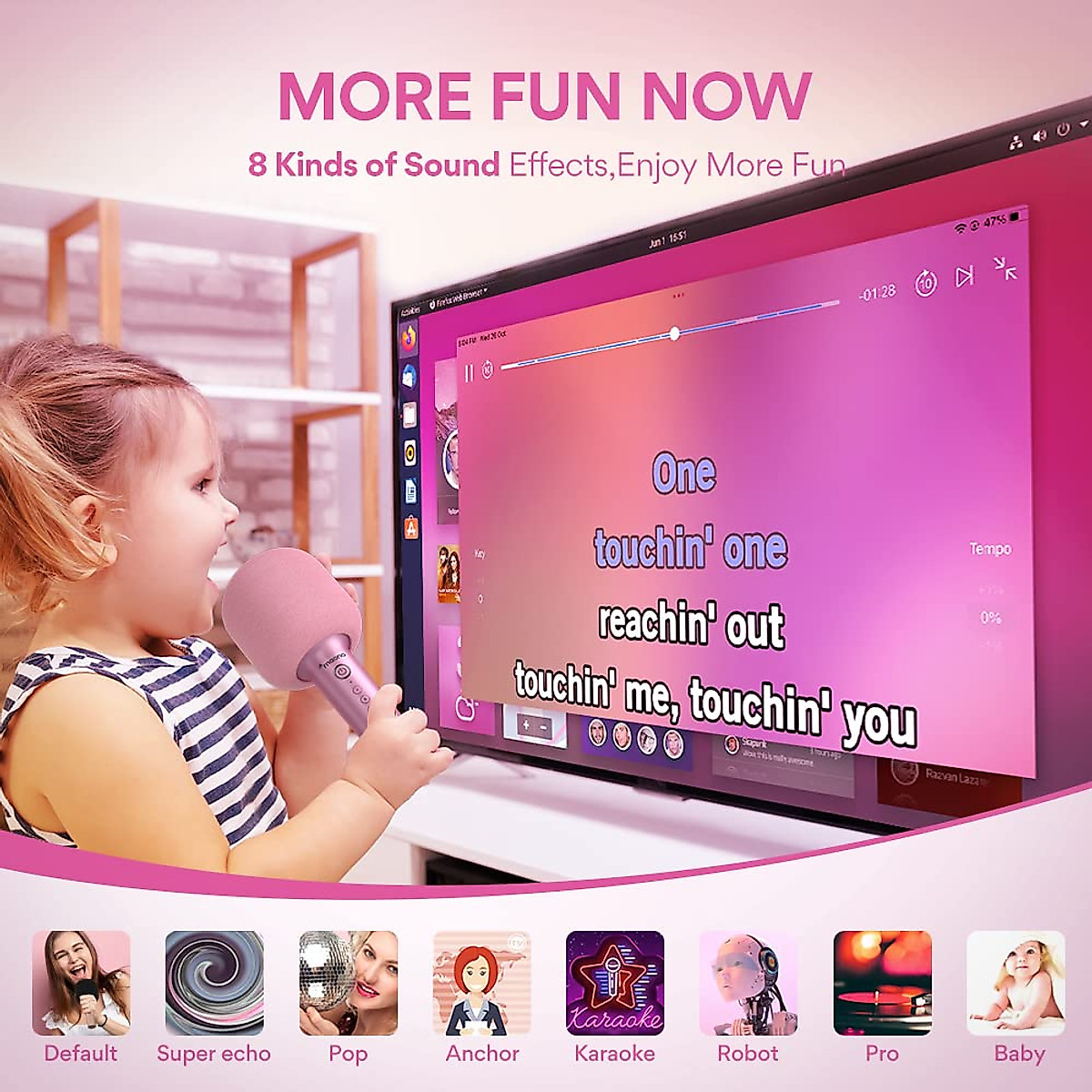 MAONO Bluetooth Karaoke Microphone, MKP100 Portable 3-in-1 Wireless Handheld Mic with 8 Magic Sounds for Car Travel Home Party, Music Recording, AUX, Duet Singing, Gift for Kids Adults (Rose Gold)