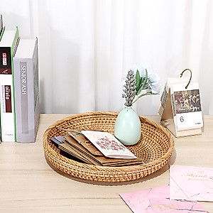 Hipiwe Round Key Basket Bowl for Entryway Table, 11.8" Large Rattan Basket Tray Decorative Ottoman Trays Centerpiece Tray for Coffee Table, Hand-Woven Fruit Basket Wicker Serving Tray