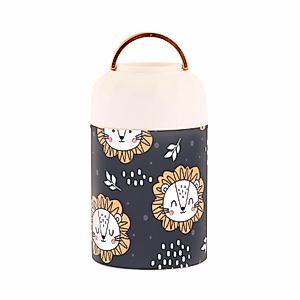 JUNZAN Handdrawn Cute Lion Cartoon Animals Kids Womens Food Insulated Jar with Spoon 17oz/500ml Lunch Box Containers Stainless Steel Vacuum Portable Lunch Boxes for Office Accessories