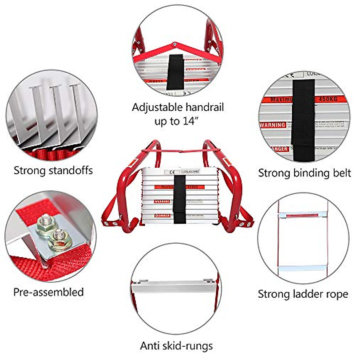 LUISLADDERS Fire Escape Ladder 2 Story with Anti-Skid Rungs Portable Emergency Escape Ladder, Easy to Deploy Store 15- Feet