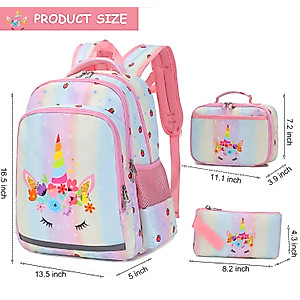 JSQDAGZH Unicorn Backpack and Lunch Box for Girls, Unicorn Backpack for Girls Kids School Bags Backpack with Lunch Box and Pencil Case (Unicorn)