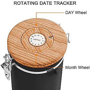 TEDSWAIT Coffee Canisters Airtight Coffee Bean Storage Container Kitchen Stainless Steel Food Storage Container with Scoop Date Tracker & CO2 Valve 61Fl Oz (Black)