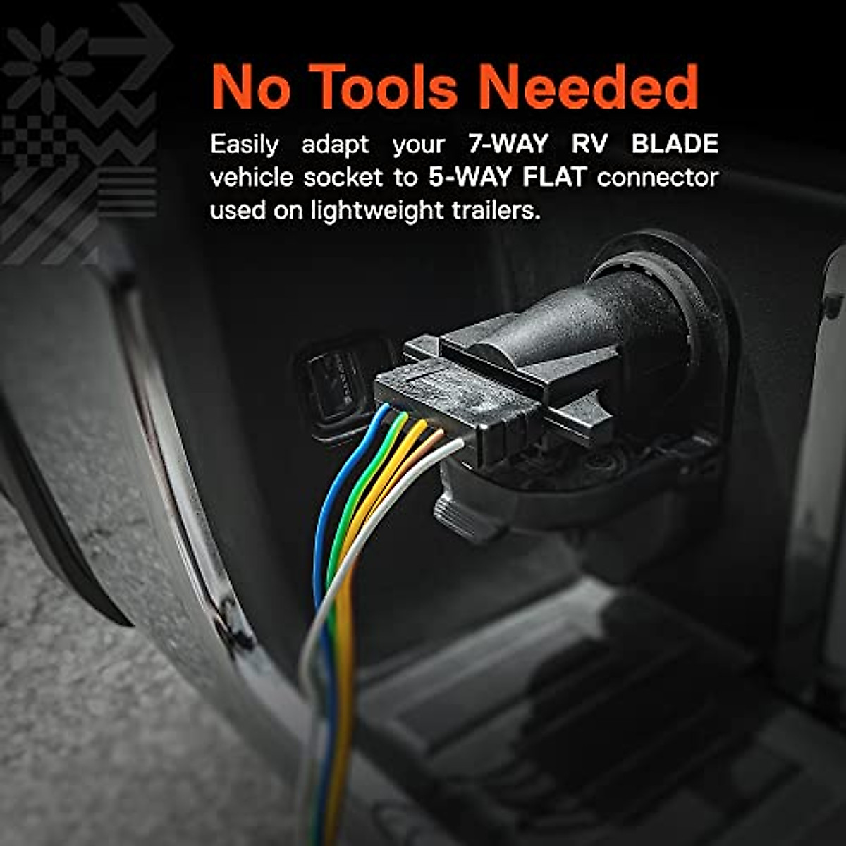 TRUE MODS 7-Way Blade to 5-Way Flat Trailer Adapter [Nickel-Plated Copper Terminals] [Rugged Nylon Housing] [Compact Design] 7-pin to 5-pin Trailer Wiring Plug Adapter