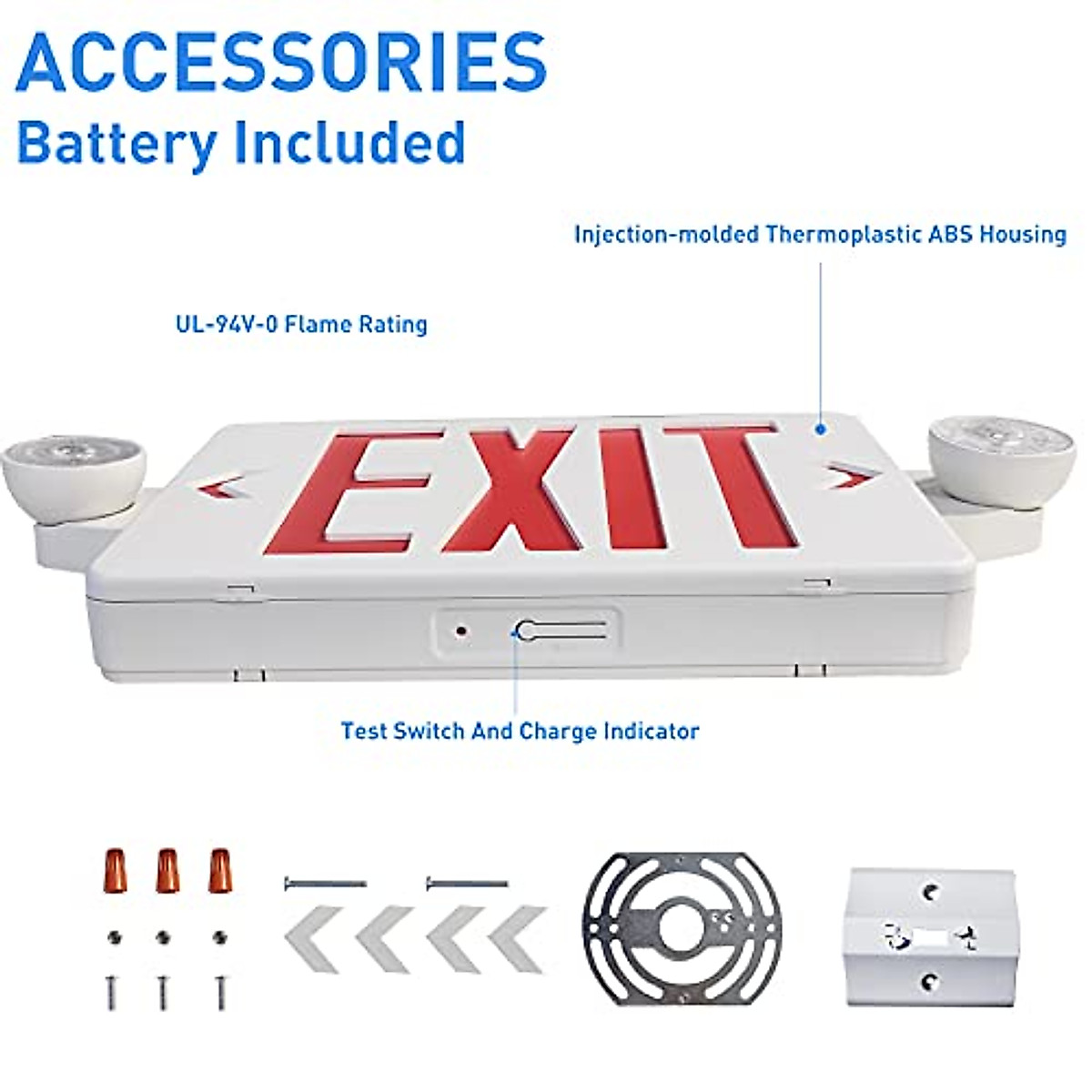 Exit Sign with Emergency Exit Lights, OSTEK ABS Fire Safety Red Emergency Exit Sign with 2 Adjustable Flood Lights, Double Face and 90min Long Backup Battery, (UL Certified 120-277V) (1pack)